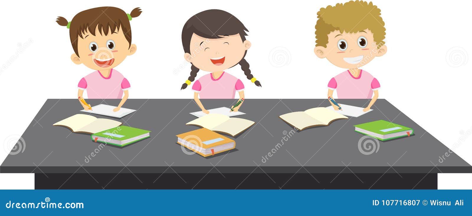 Group of School Kids Studying Together. Isolated on White Stock Vector ...