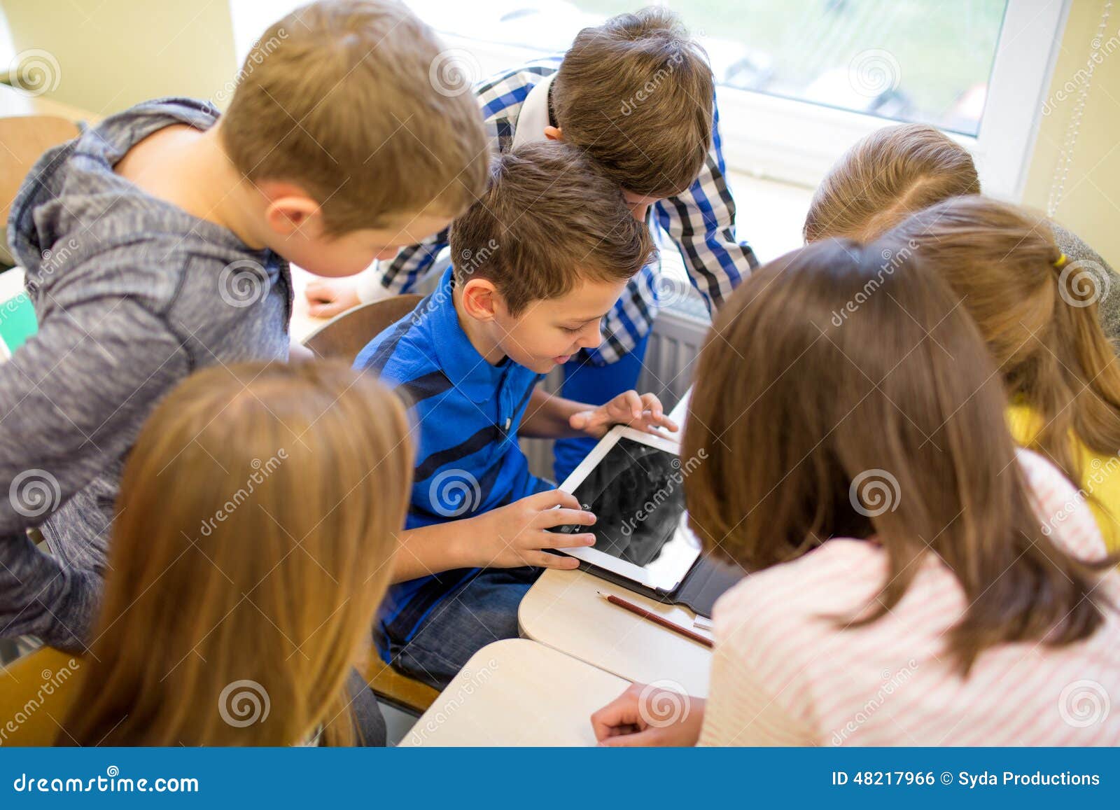 Group of School Kids with Tablet Pc in Classroom Stock Photo - Image of ...