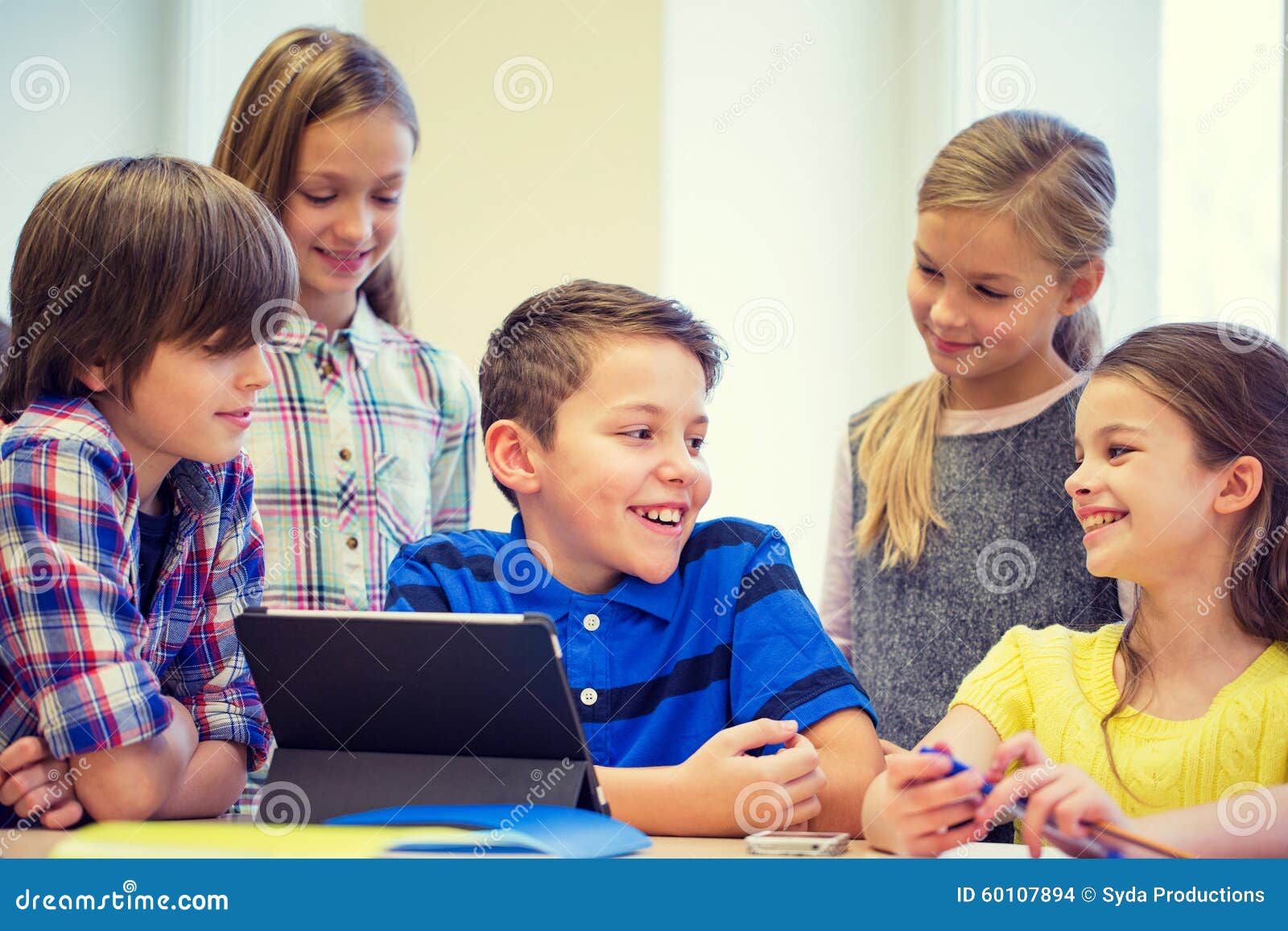 Group of School Kids with Tablet Pc in Classroom Stock Photo - Image of ...