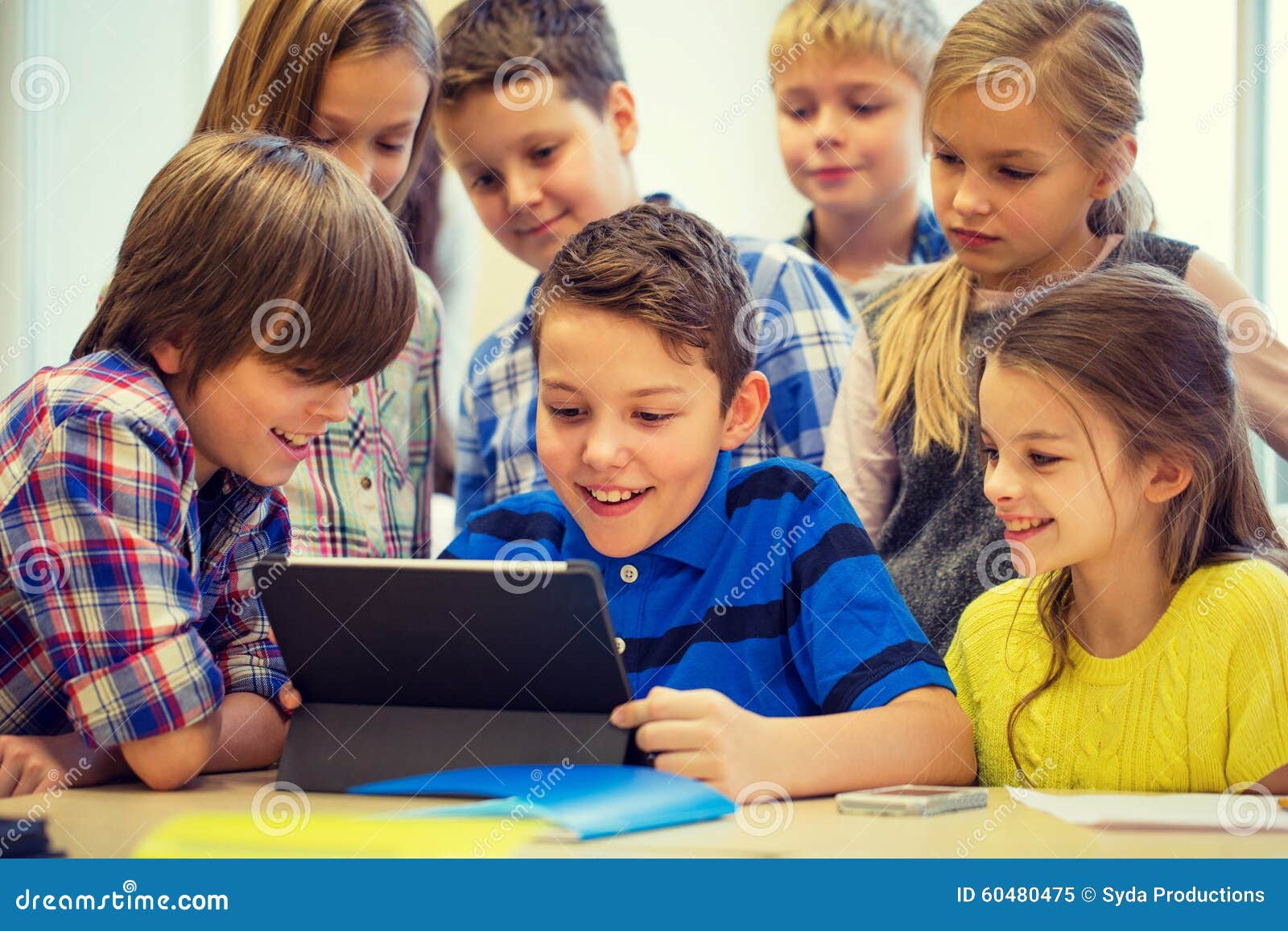 Group of School Kids with Tablet Pc in Classroom Stock Image - Image of ...