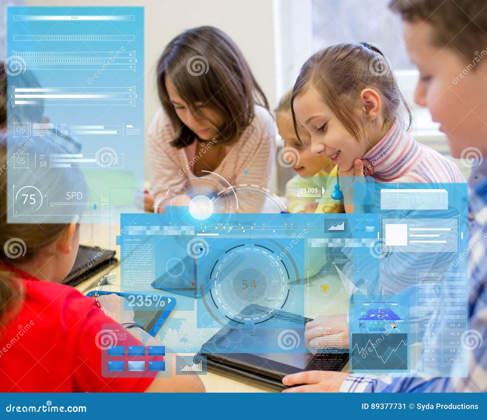 Group of School Kids with Tablet Pc in Classroom Stock Image - Image of ...
