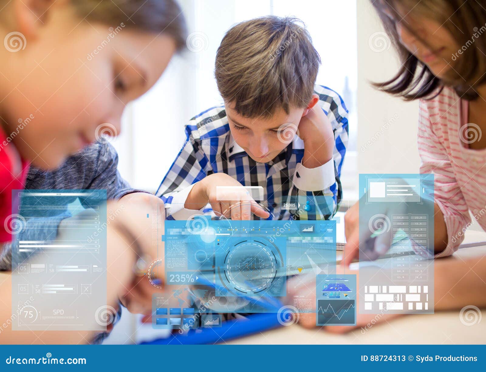 Group of School Kids with Tablet Pc in Classroom Stock Image - Image of ...