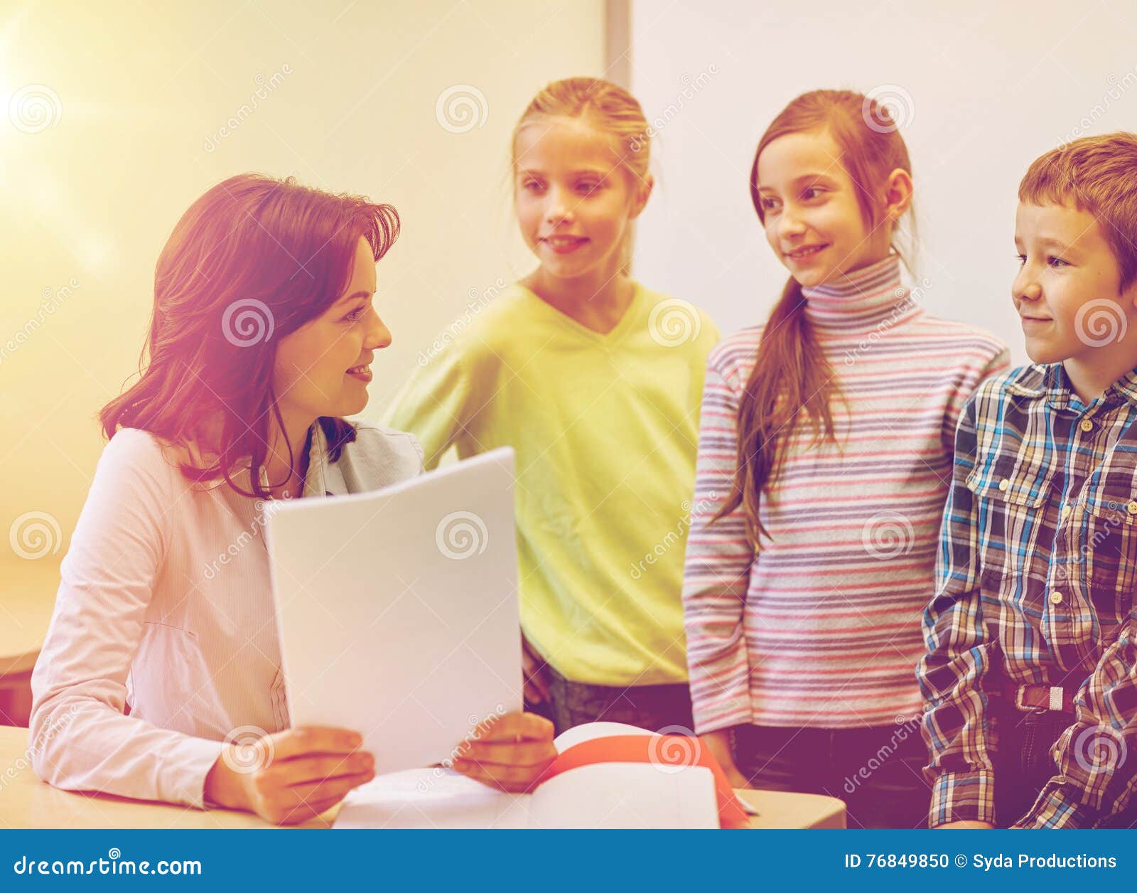 Group of School Kids with Teacher in Classroom Stock Photo - Image of ...