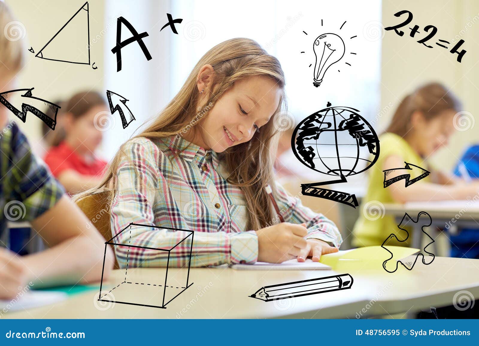 Group of School Kids Writing Test in Classroom Stock Image - Image of ...