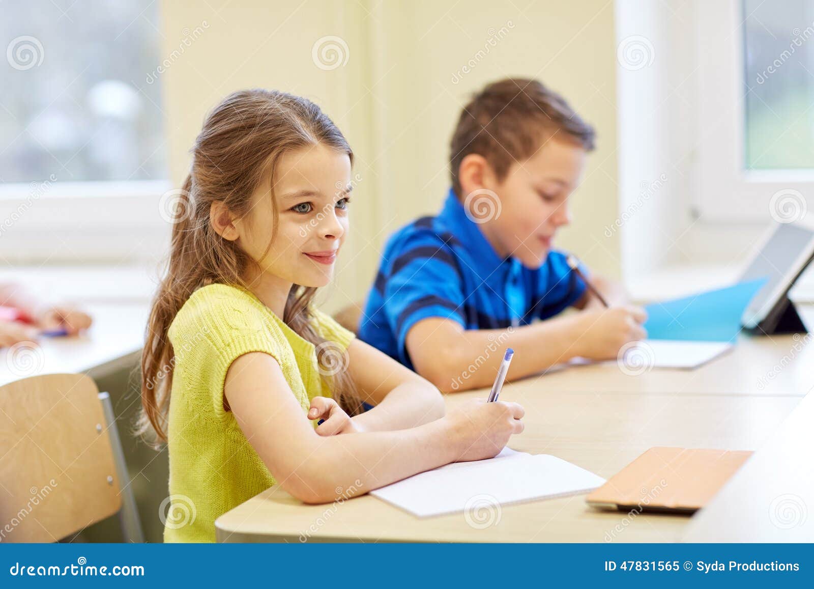 Group of School Kids Writing Test in Classroom Stock Image - Image of ...