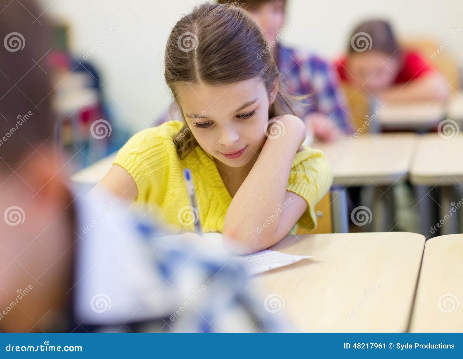 Group of School Kids Writing Test in Classroom Stock Image - Image of ...