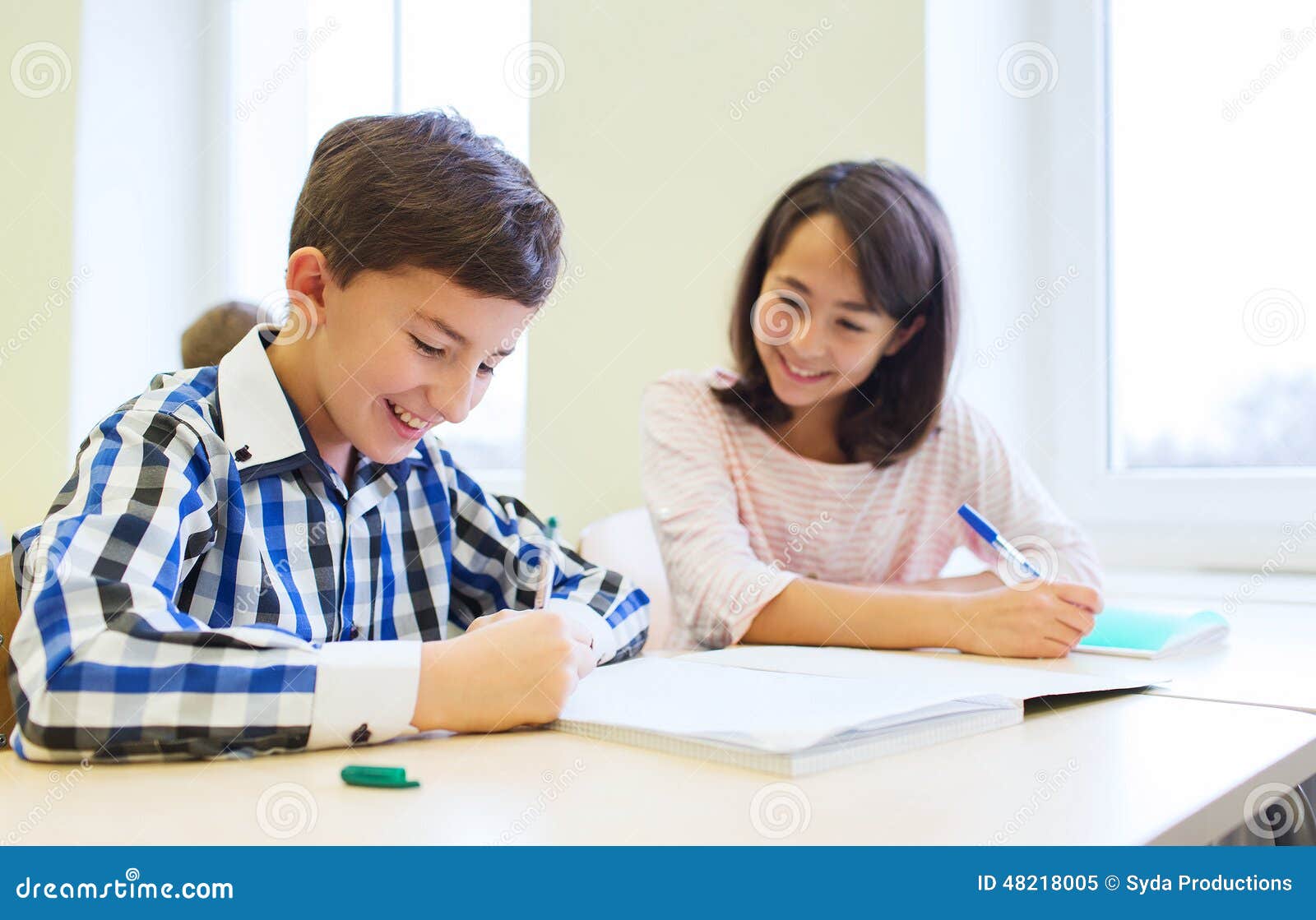 Group of School Kids Writing Test in Classroom Stock Image - Image of ...