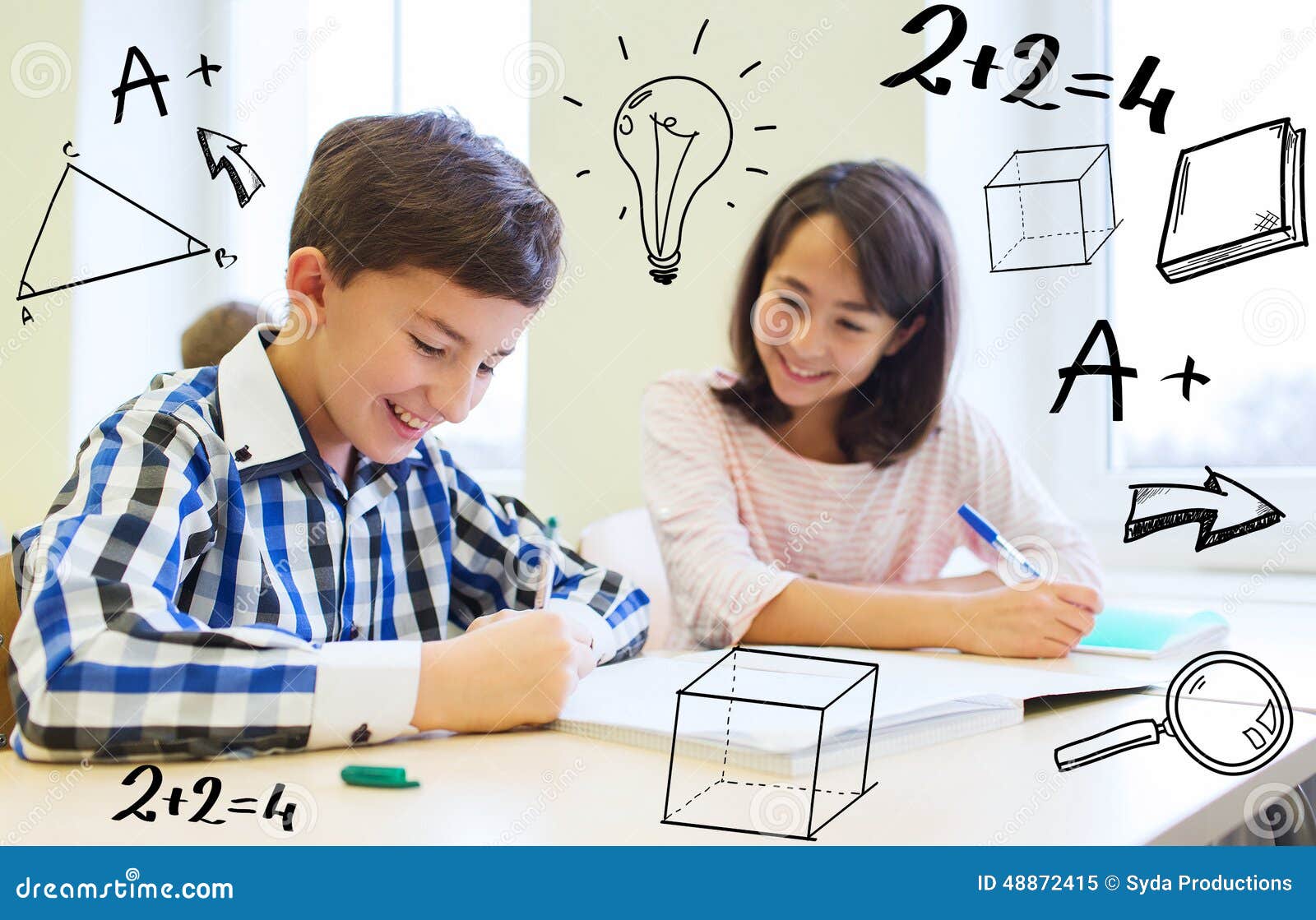Group of School Kids Writing Test in Classroom Stock Image - Image of ...