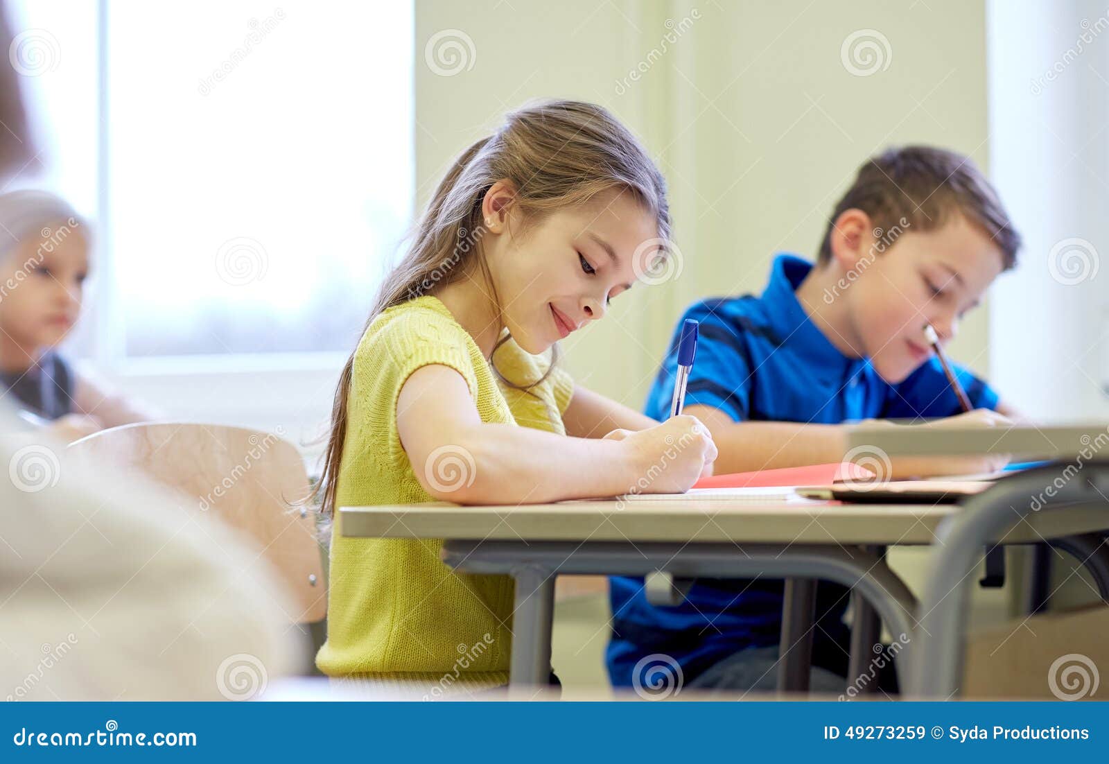 Group of School Kids Writing Test in Classroom Stock Image - Image of ...