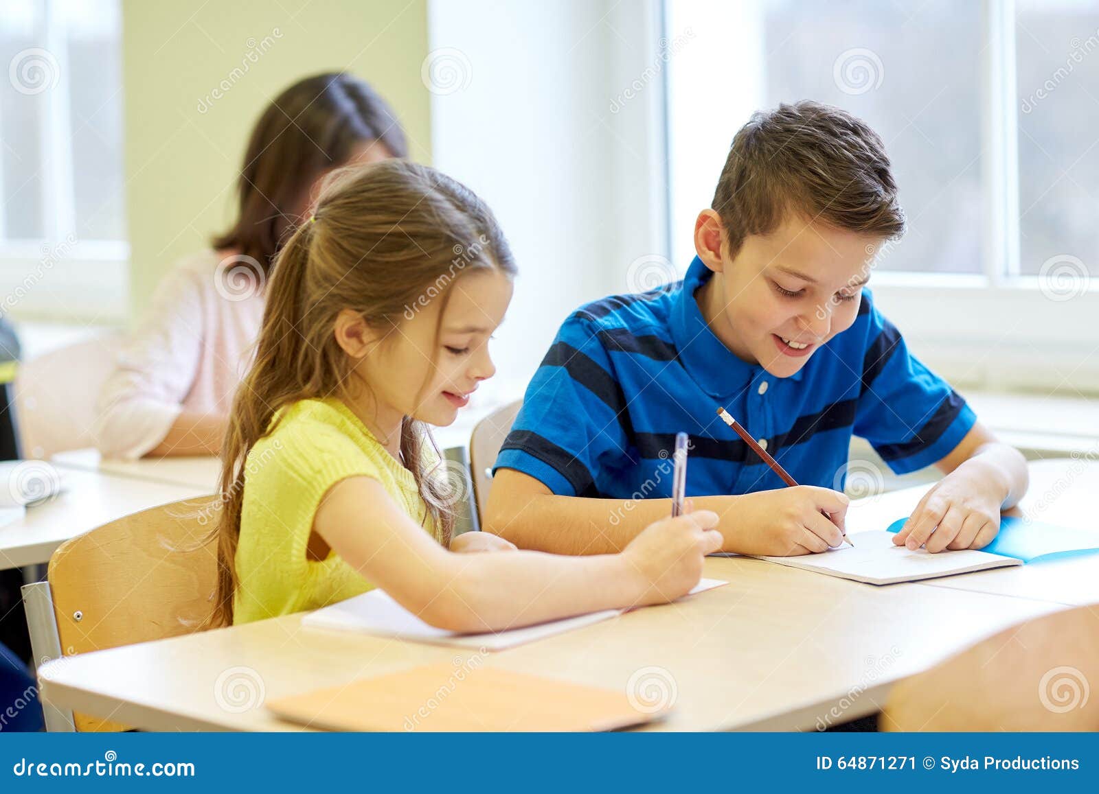 Group of School Kids Writing Test in Classroom Stock Image - Image of ...