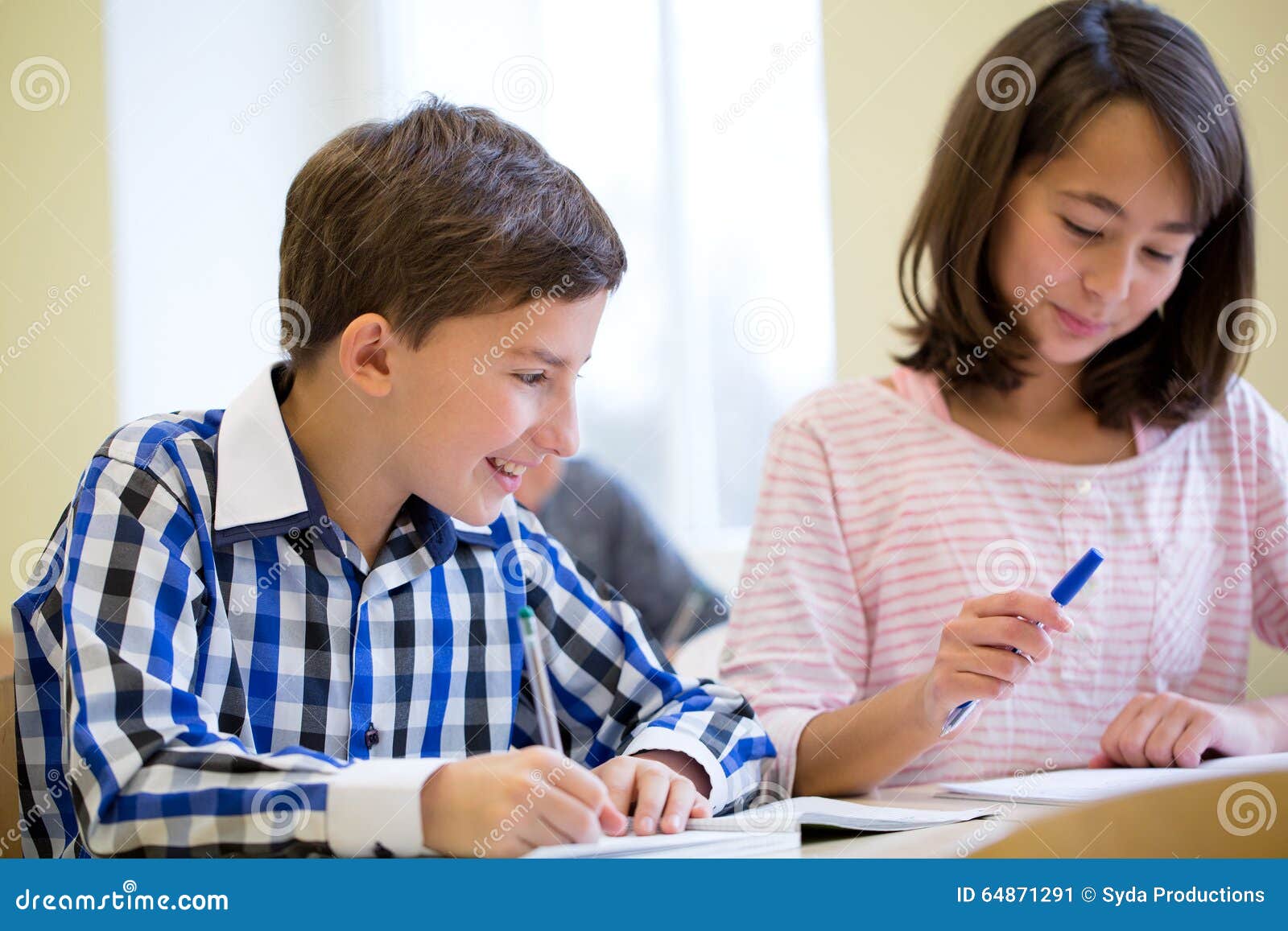 Group of School Kids Writing Test in Classroom Stock Image - Image of ...