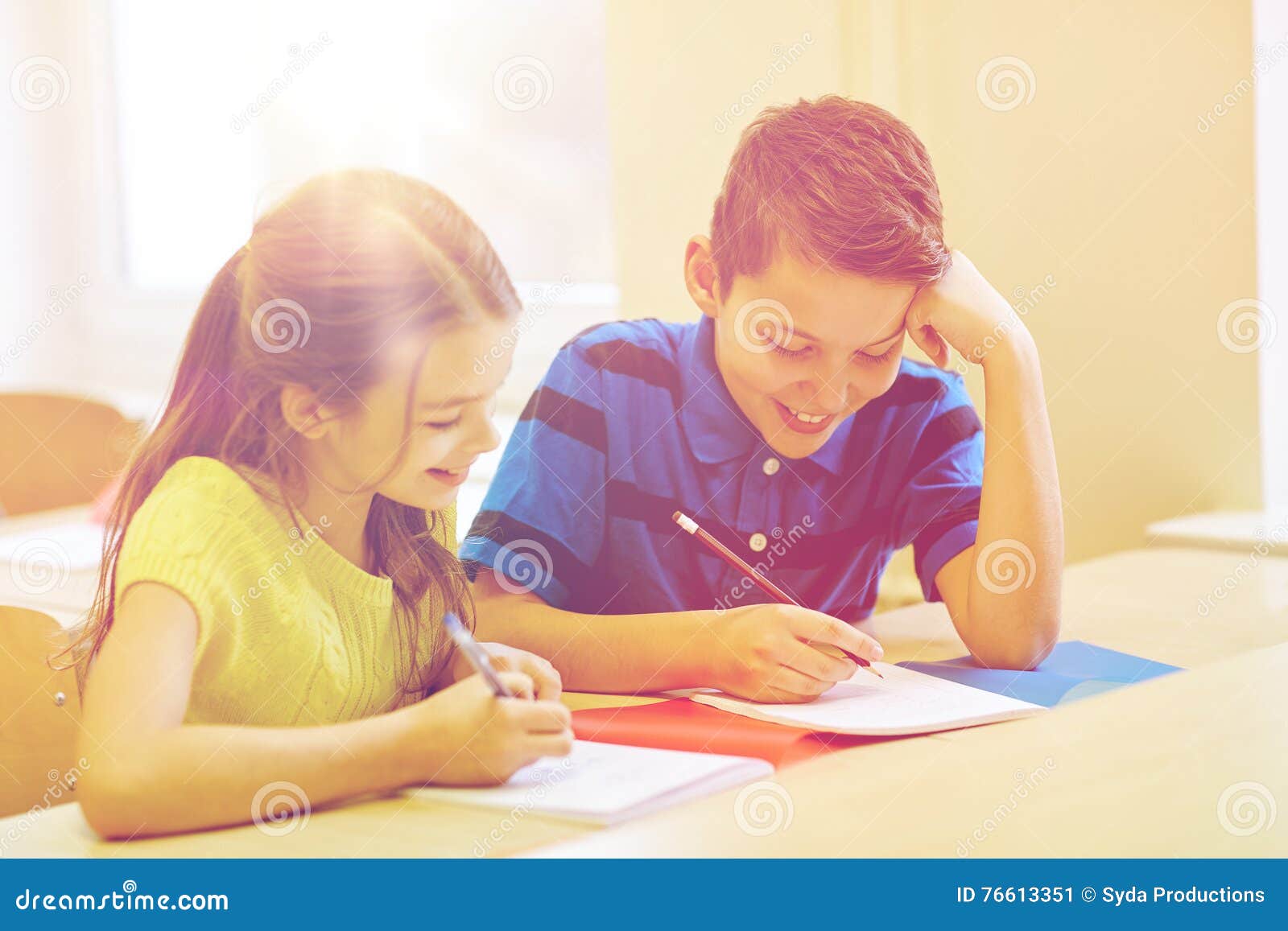 Group of School Kids Writing Test in Classroom Stock Image - Image of ...