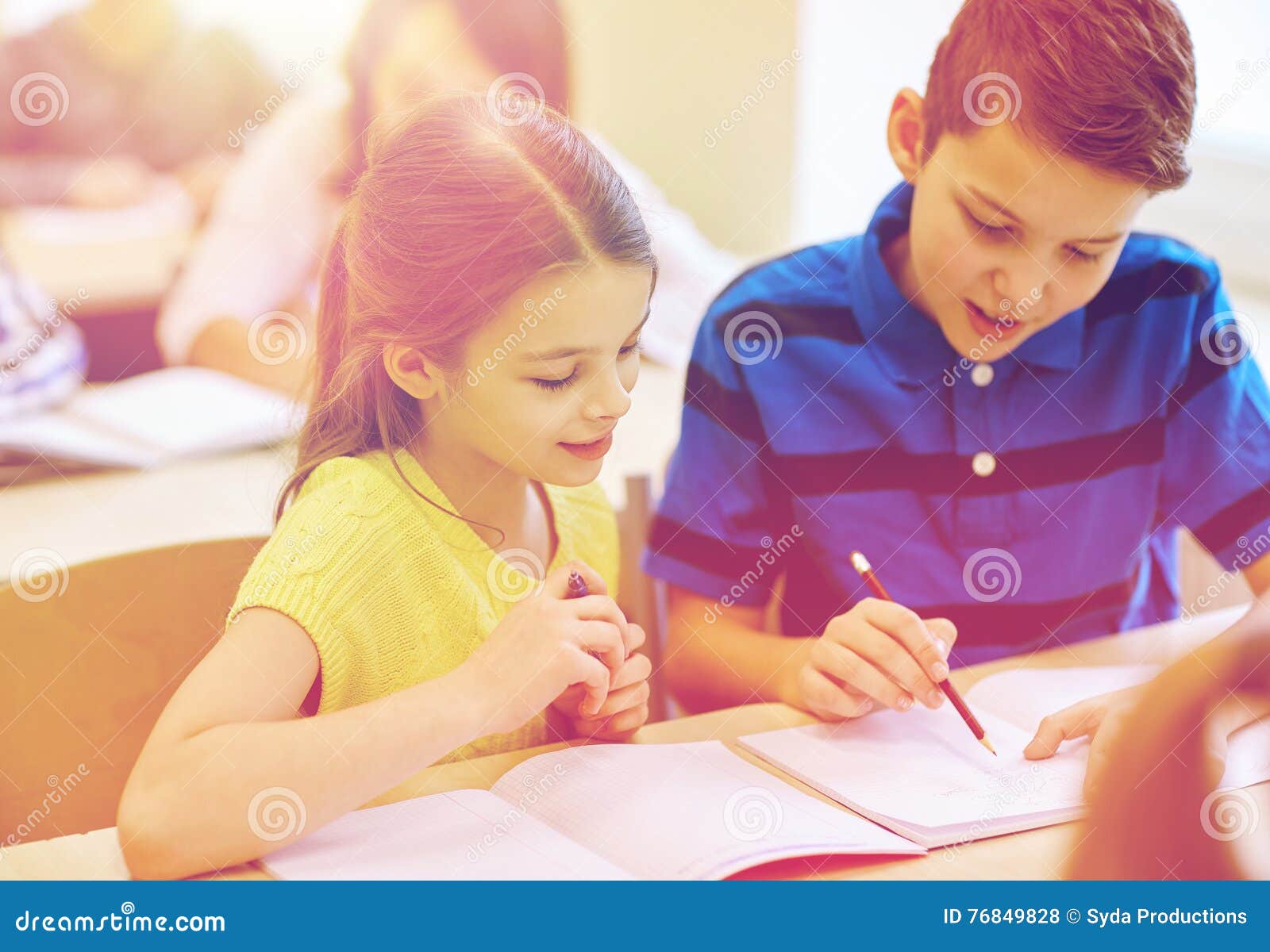 Group of School Kids Writing Test in Classroom Stock Photo - Image of ...
