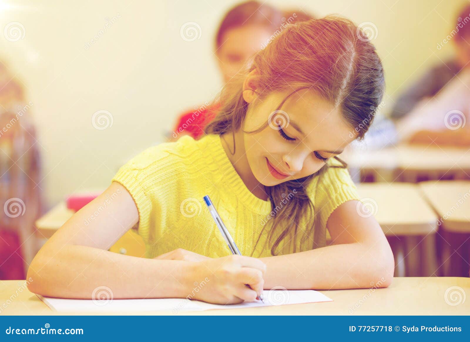 Group of School Kids Writing Test in Classroom Stock Photo - Image of ...