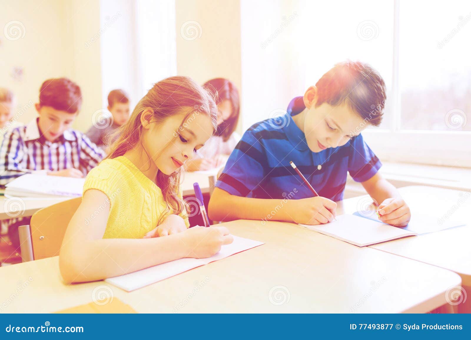 Group of School Kids Writing Test in Classroom Stock Image - Image of ...