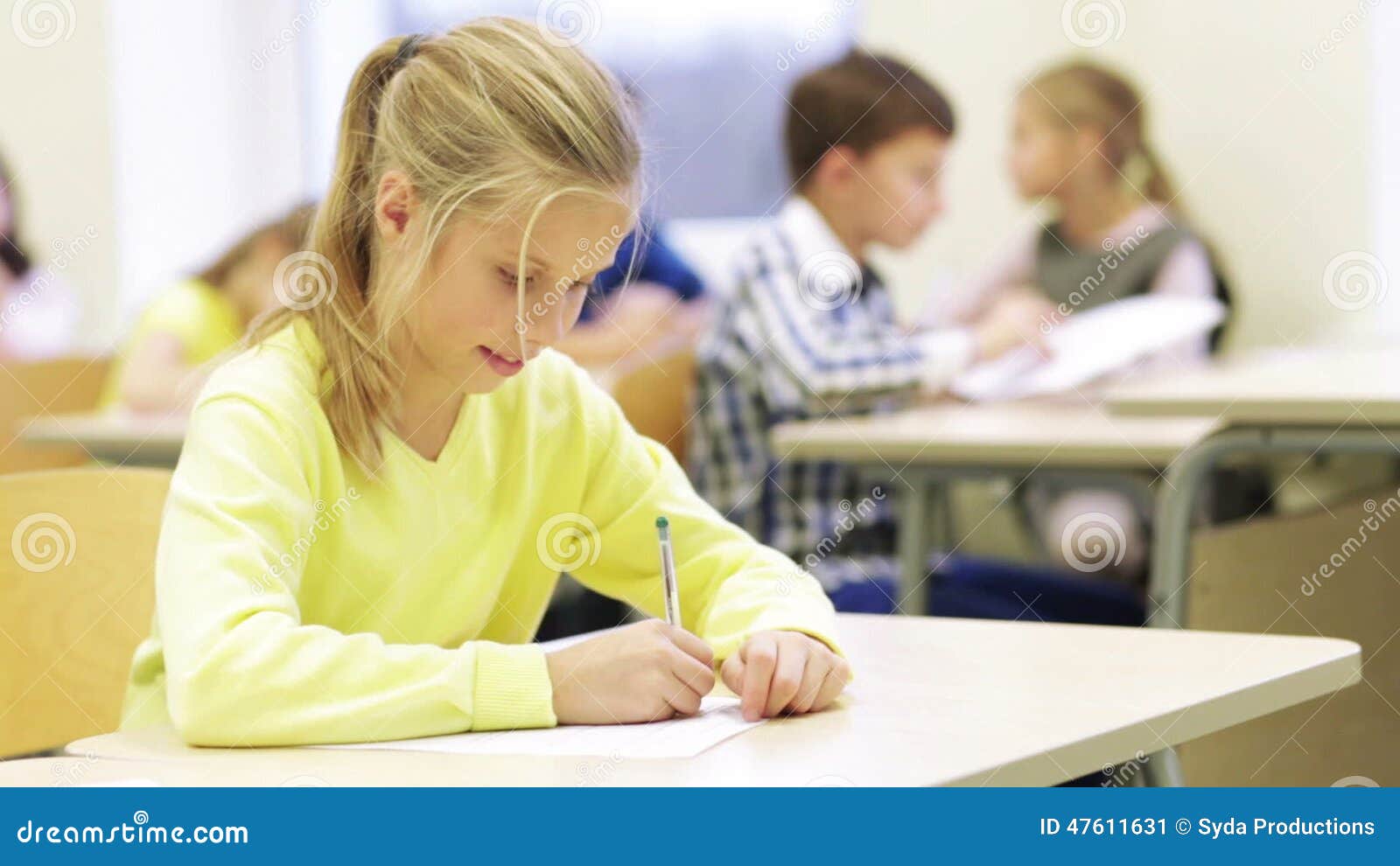 Group of School Kids Writing Test in Classroom Stock Video - Video of ...