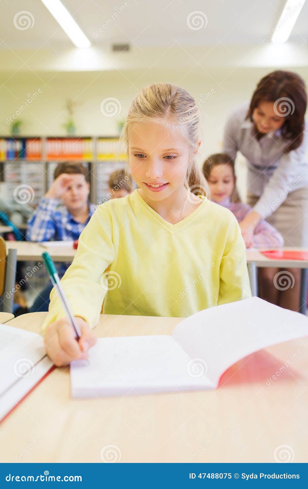 Group of School Kids Writing Test in Classroom Stock Image - Image of ...