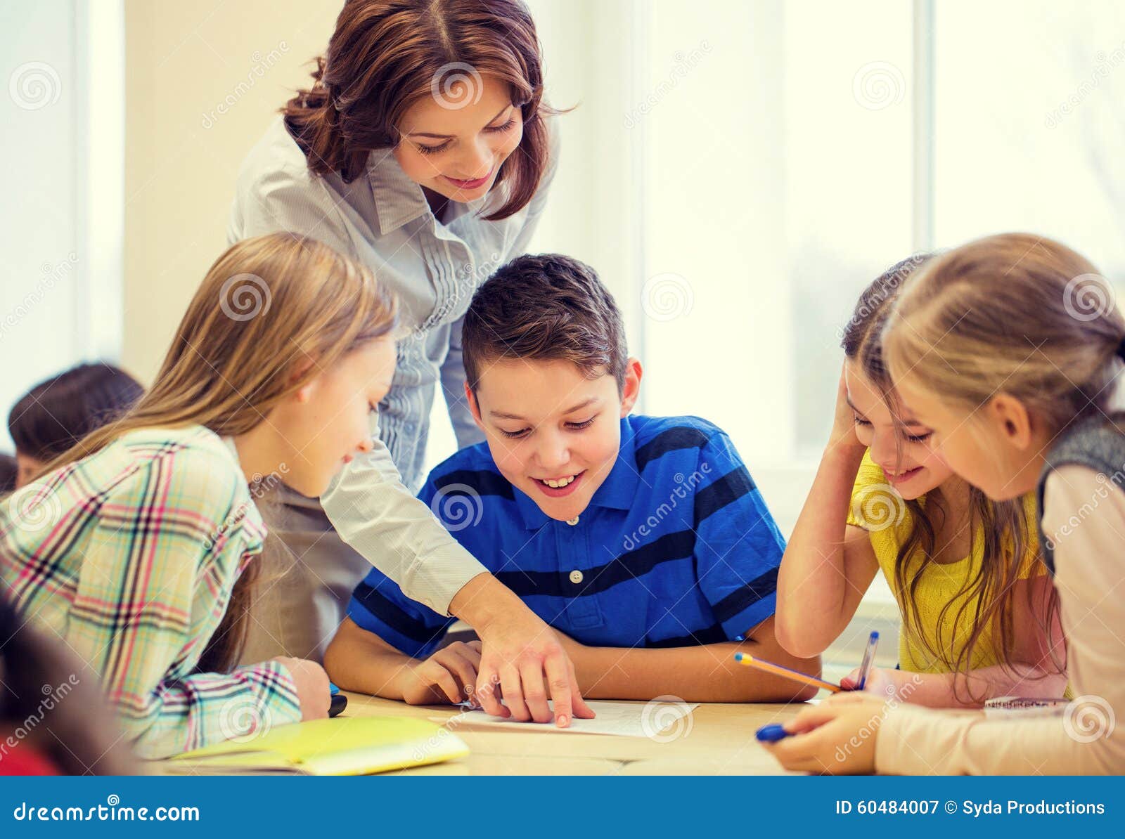 Group of School Kids Writing Test in Classroom Stock Image - Image of ...
