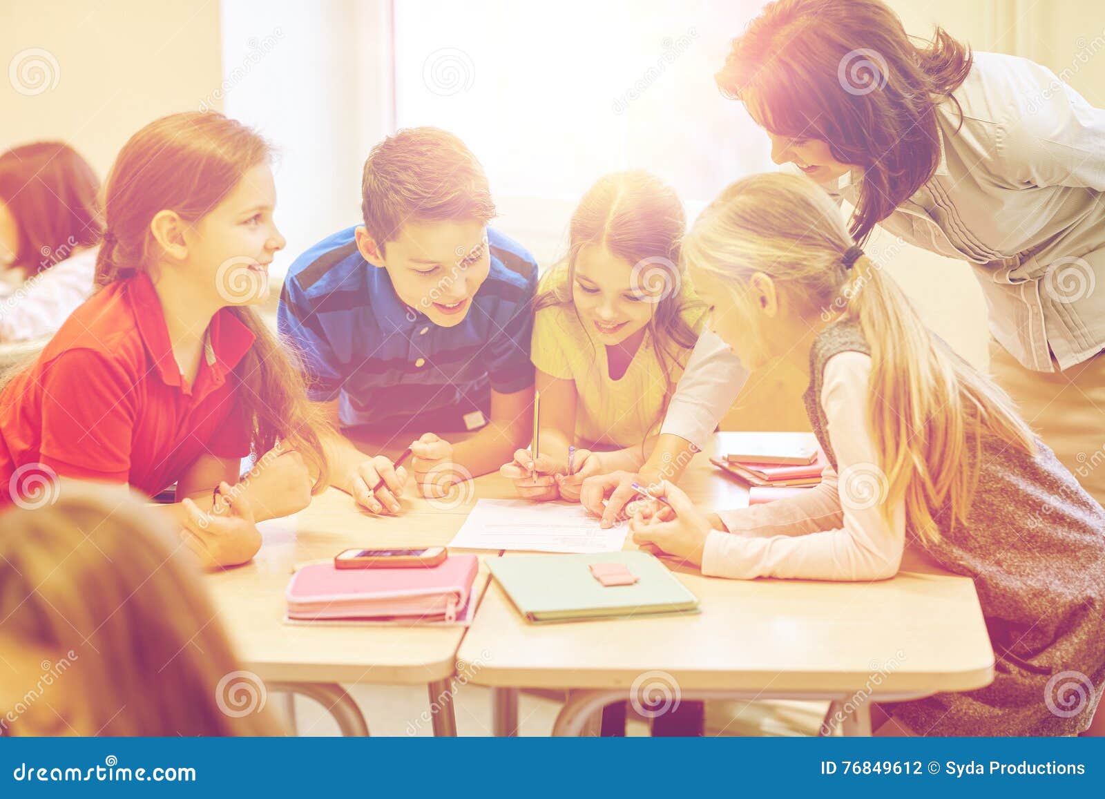Group of School Kids Writing Test in Classroom Stock Photo - Image of ...