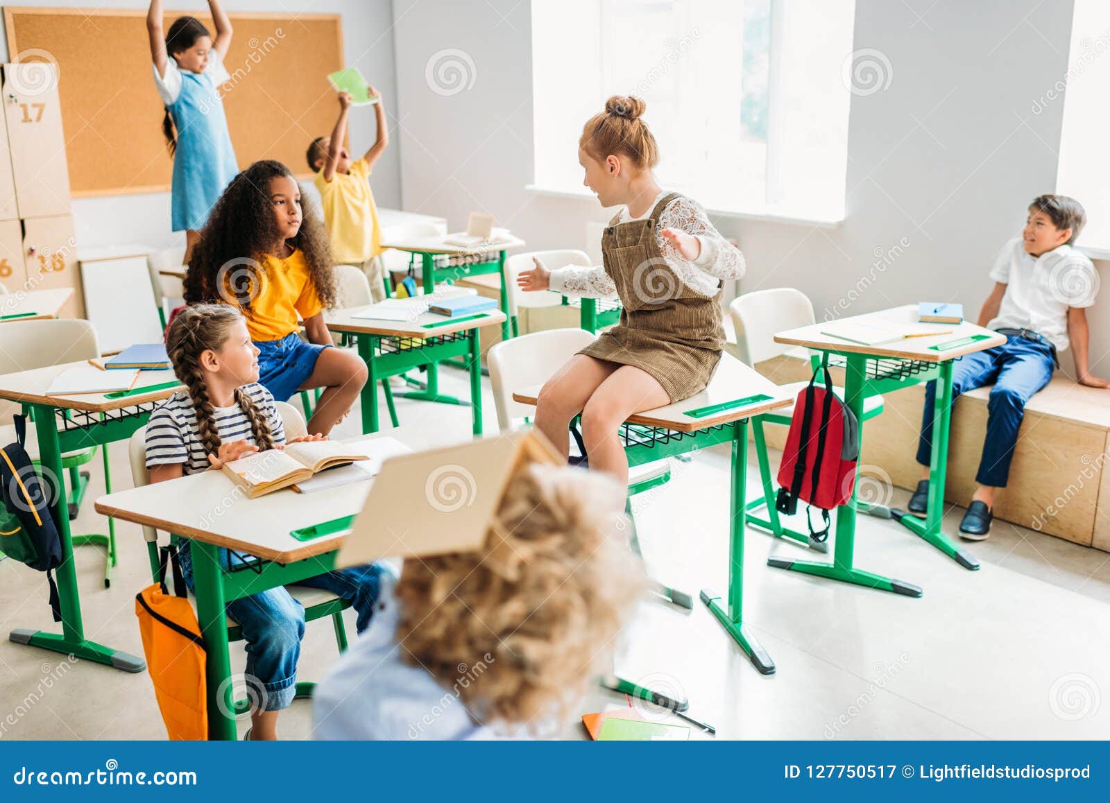 Group of Schoolchildren Having Fun at Classroom Stock Image - Image of ...