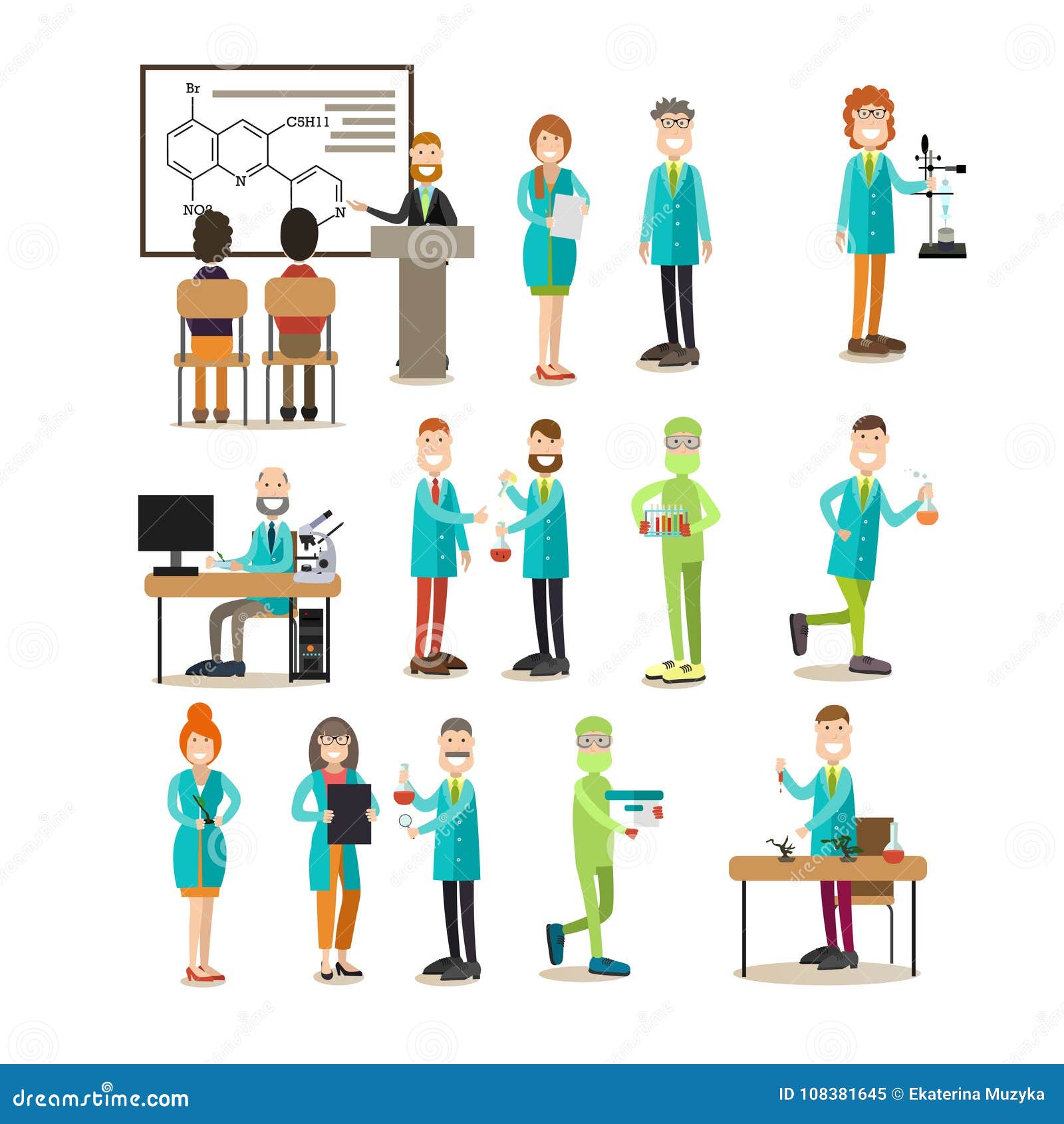 Group of Science People Vector Flat Icon Set Stock Vector ...