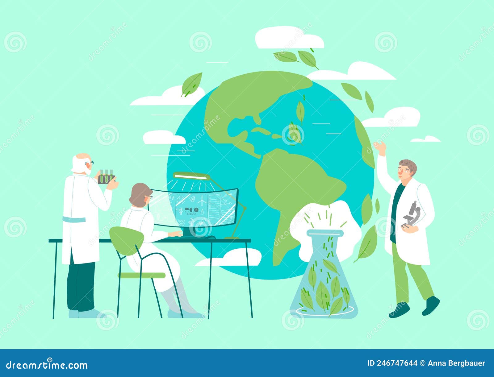 The Group of Scientist Working on Futuristic Projects. Editable Vector ...