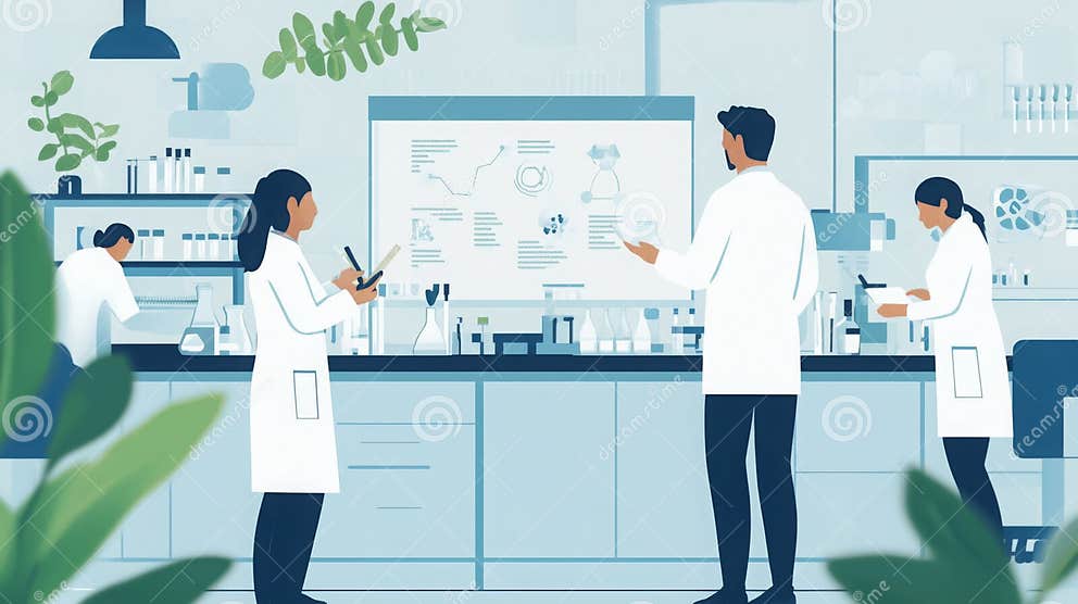 A Group of Scientists are Collaborating in Lab, Discussing Data and ...