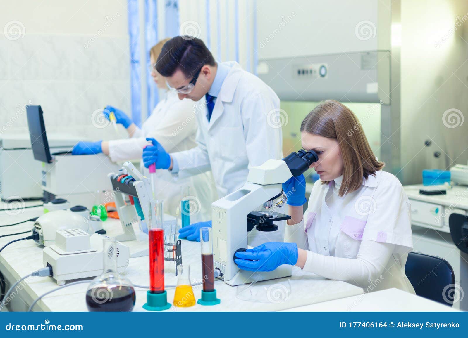 A Group of Scientists Conducts Research in a Scientific Laboratory ...
