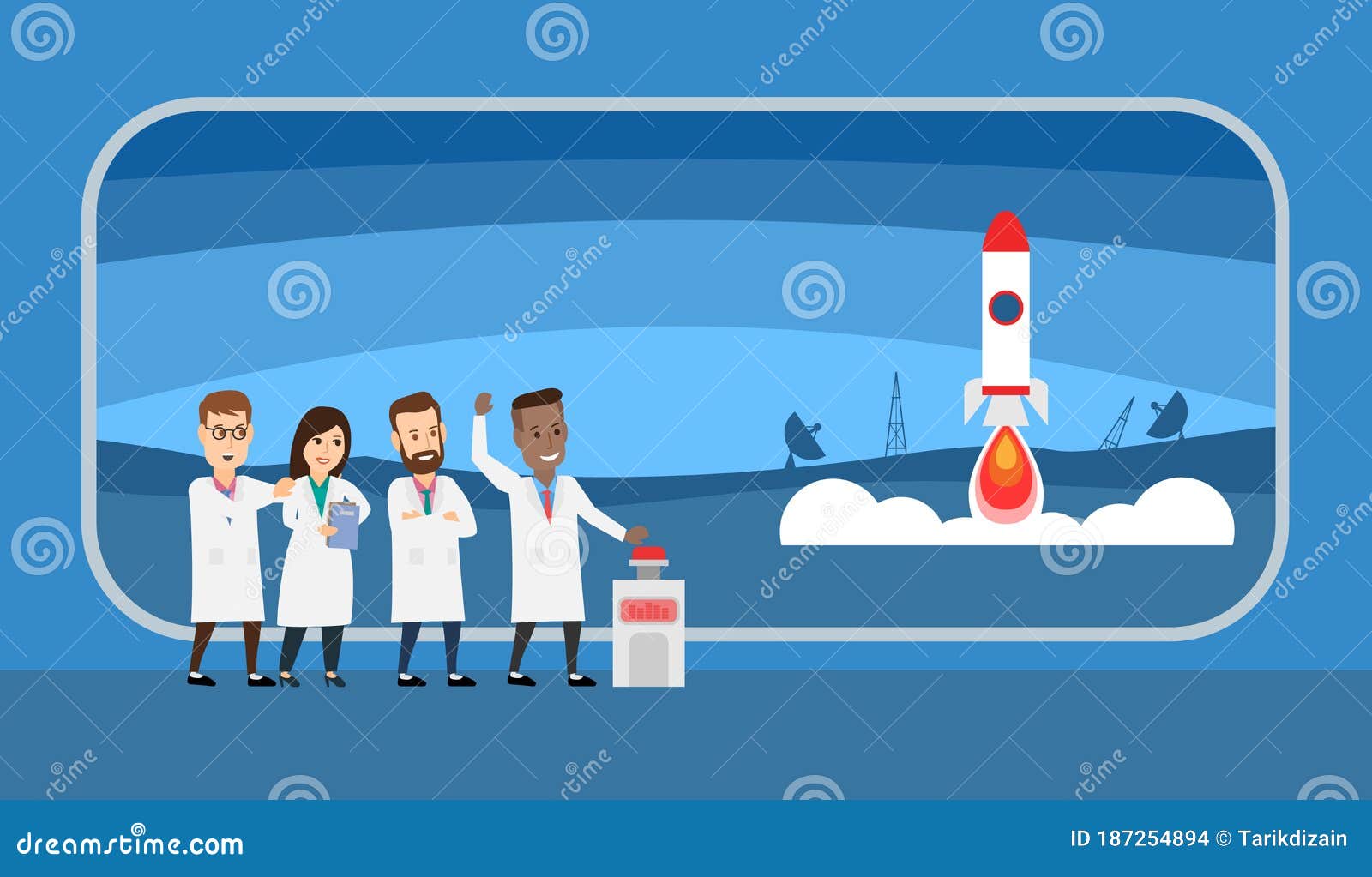 Group of Scientist Launching a Rocket To Space Stock Vector ...
