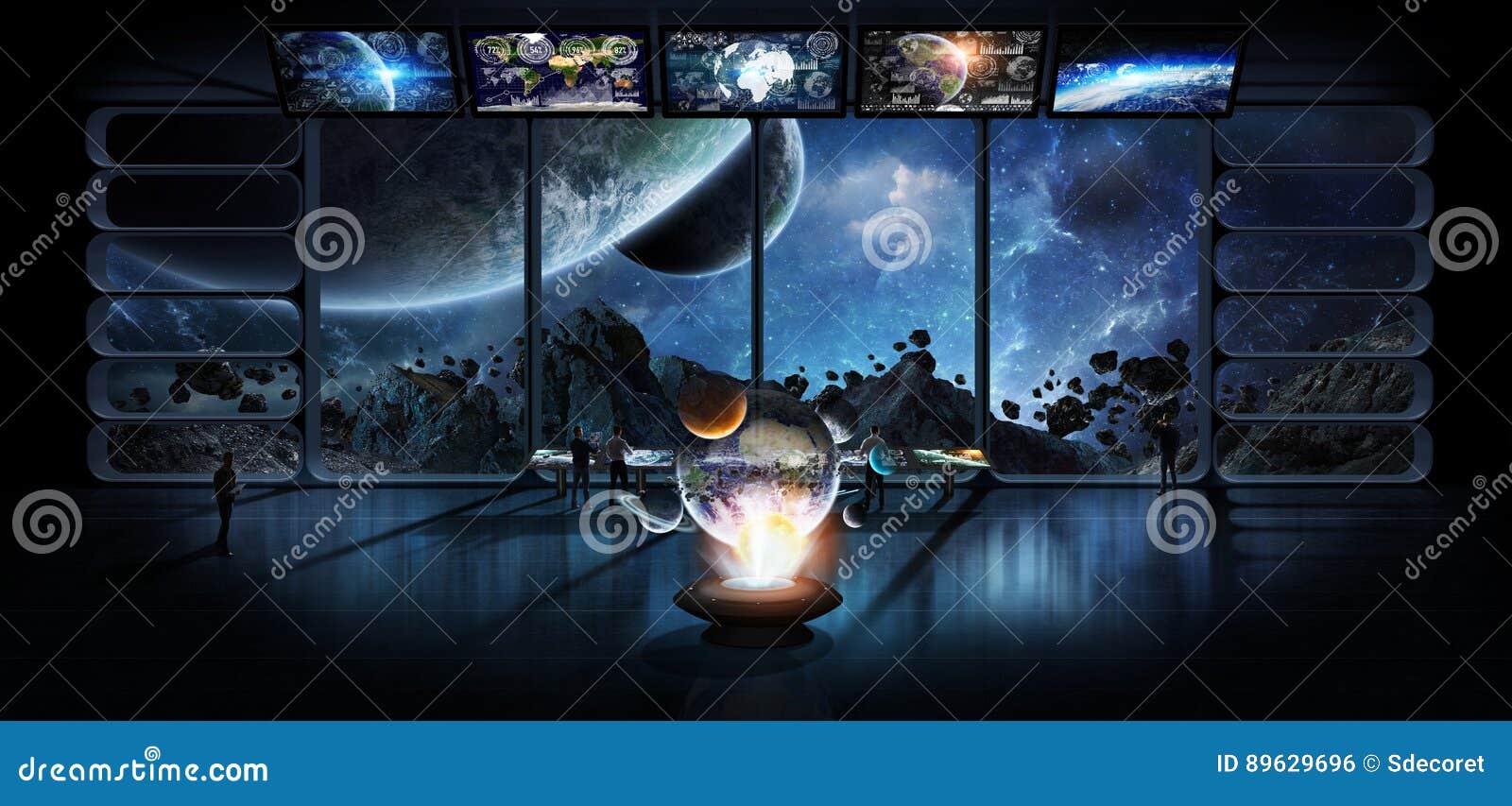 Group Of Scientists Observing The Solar System 3D Rendering Elem ...