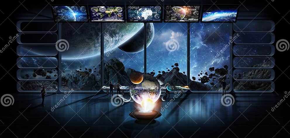 Group of Scientists Observing the Solar System 3D Rendering Elem Stock ...