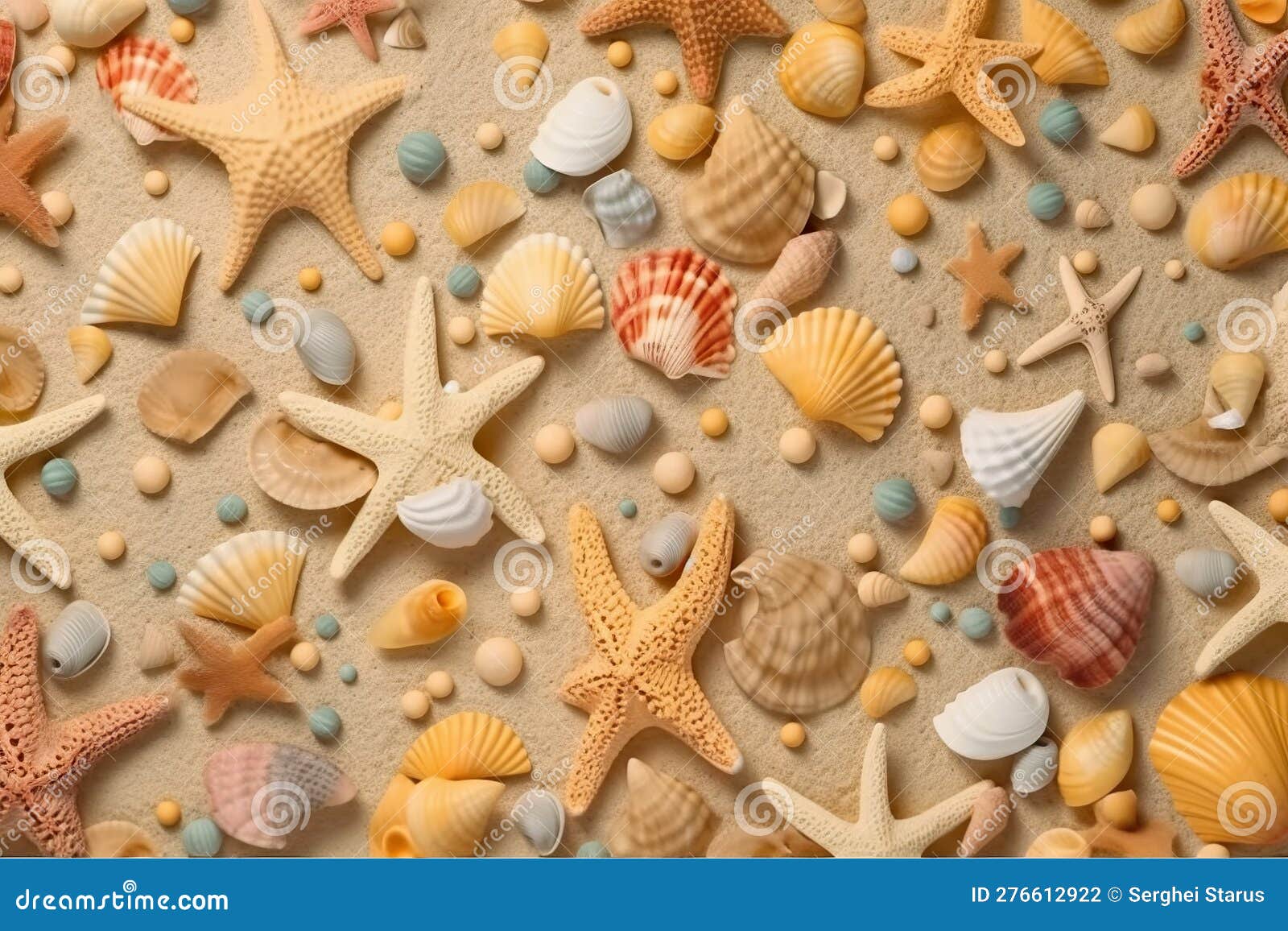 A Group Of Starfish And Other Sea Shells On A Blue Surface With A Blue ...