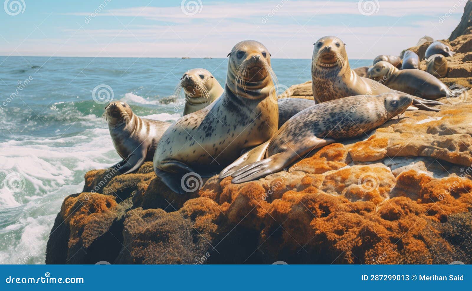 A Group of Seals Basking in the Sun, AI Generative Stock Illustration ...