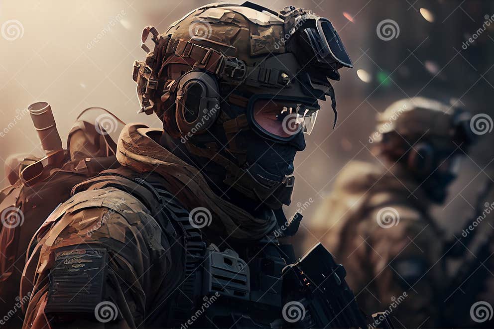 Group of Security Forces in Combat Uniforms with Rifles, Lined in the ...