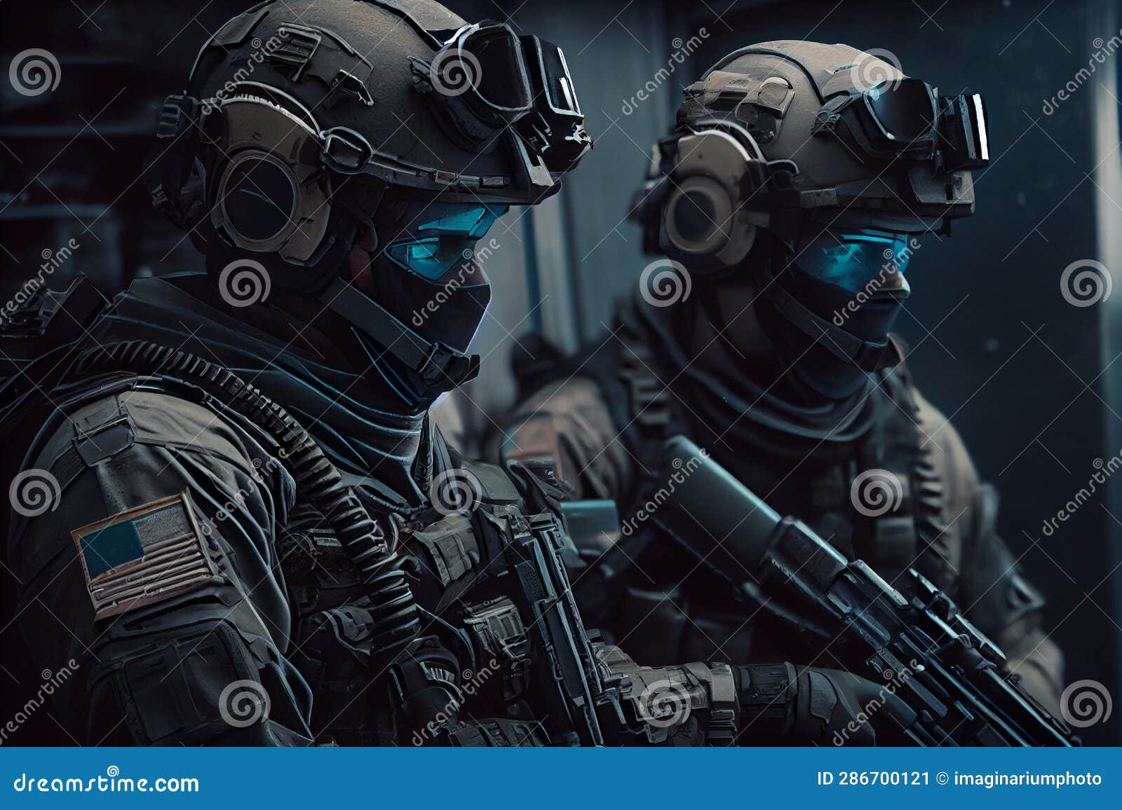 Group of Security Forces in Combat Uniforms with Rifles, Lined in the ...