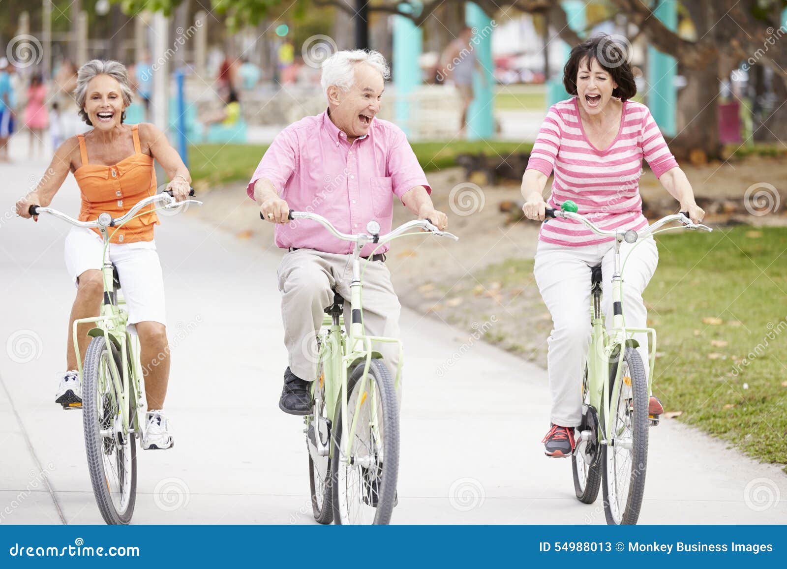Group of Senior Friends Having Fun on Bicycle Ride Stock Image - Image ...