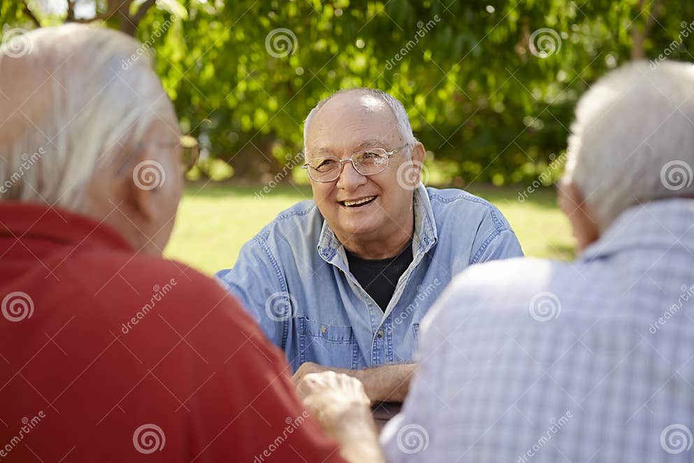 Group of Senior Men Having Fun and Laughing in Park Stock Photo - Image ...