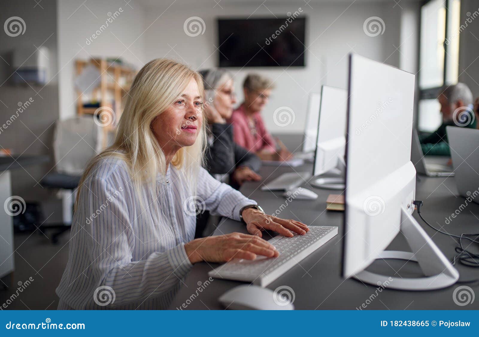 Group of Senior People Attending Computer and Technology Education ...