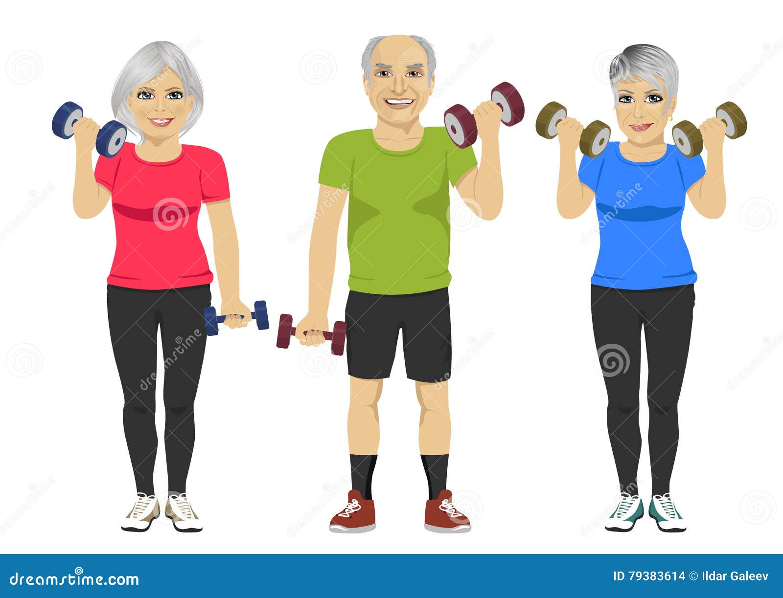 Group of Senior People Exercising Dumbbell Workout Stock Vector ...