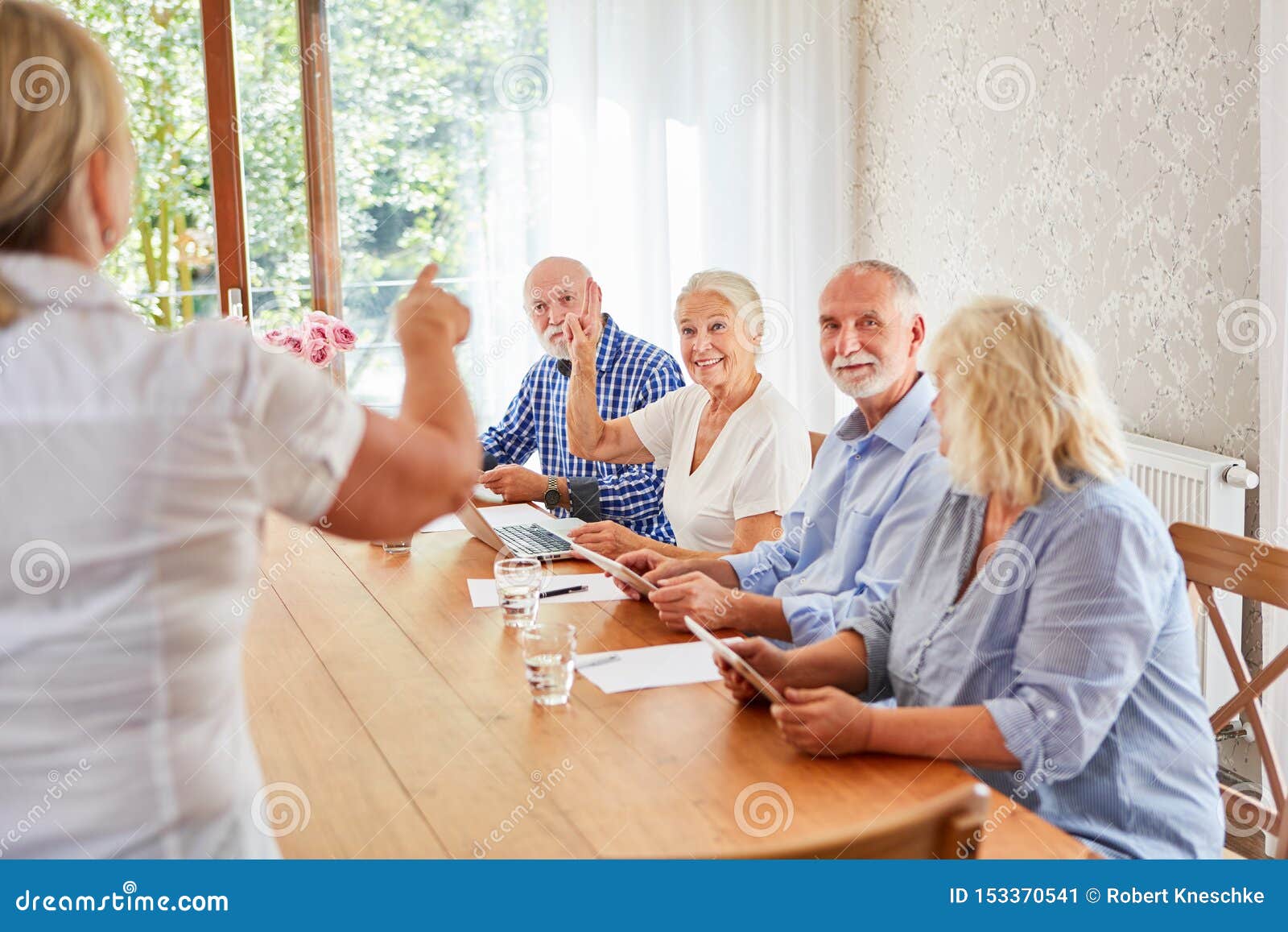 Seniors At Computer Course In Retirement Home Stock Image Image Of