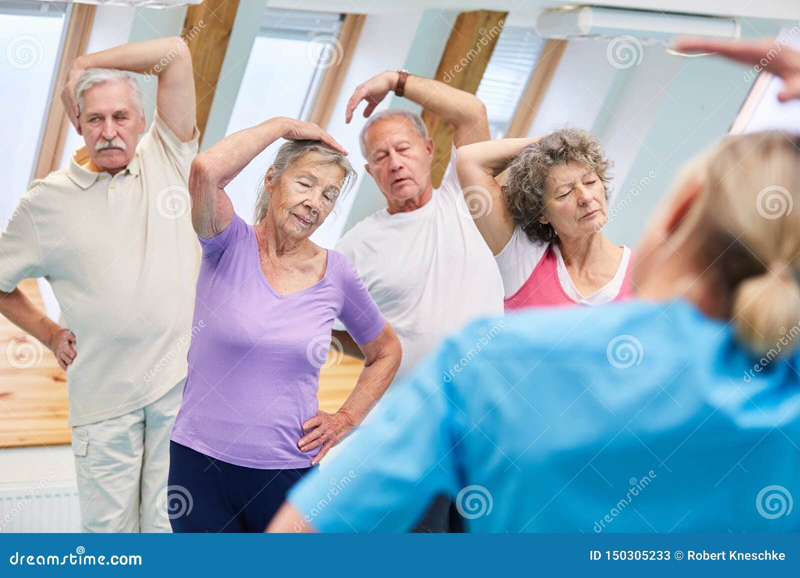 Group of Seniors Doing Stretching Exercise Stock Image - Image of home ...