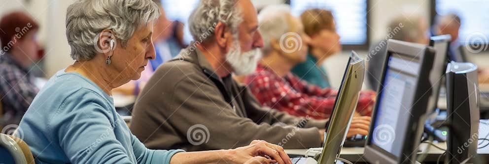 A Group of Seniors Engages in Computer Classes, Focusing on Improving ...