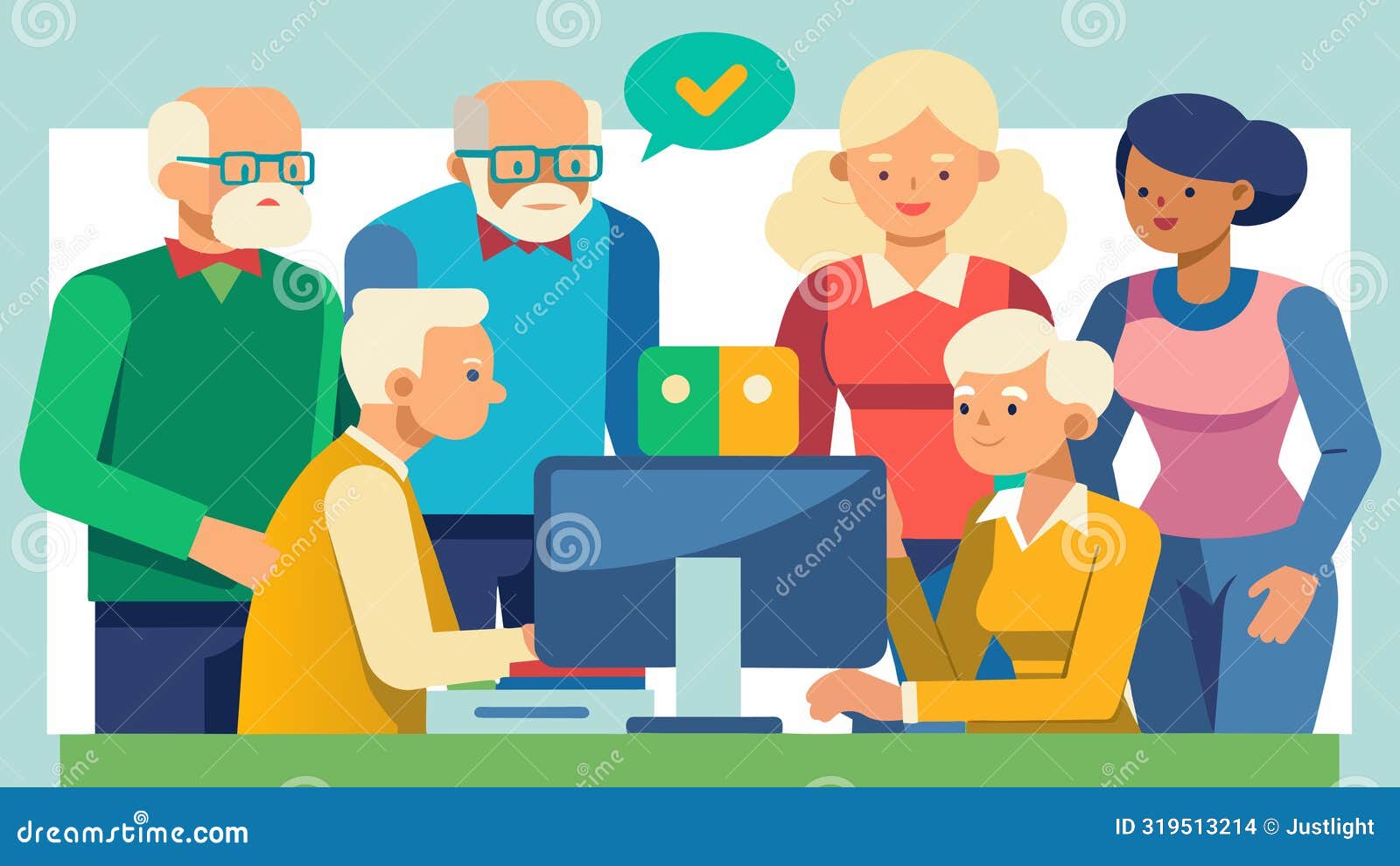 A Group of Seniors Gathered Around a Computer Learning How To Code in ...