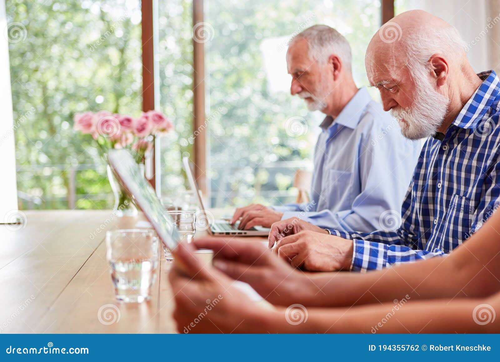 Group of Seniors with Laptop in Computer Class Stock Photo - Image of ...