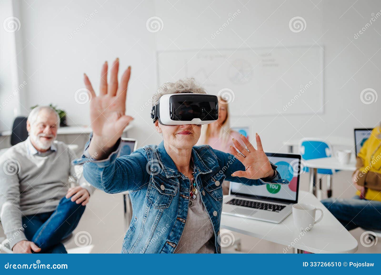Group of Seniors with VR Goggles on Computer and Technology Education ...