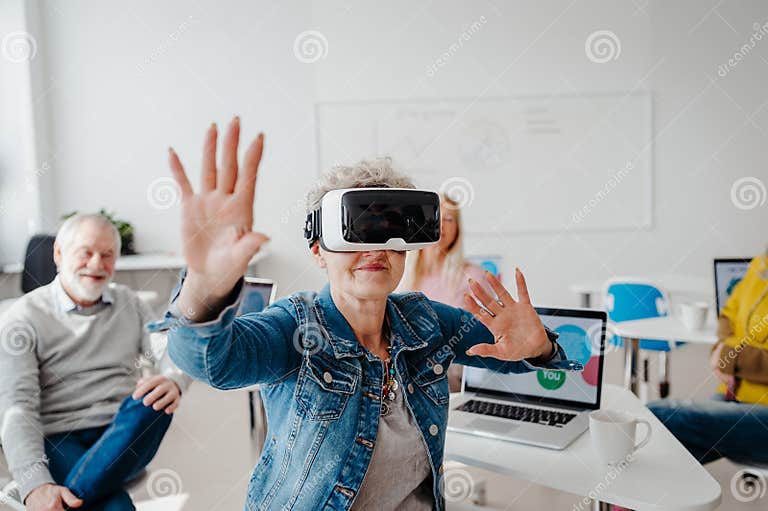 Group of Seniors with VR Goggles on Computer and Technology Education ...
