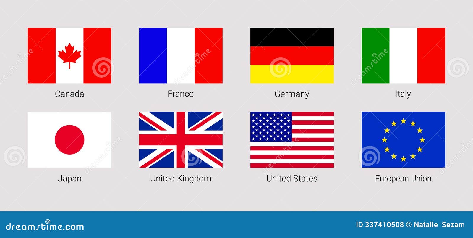 The Group of Seven Flag Vector Illustration. G7 and EU Rectangle Flags ...