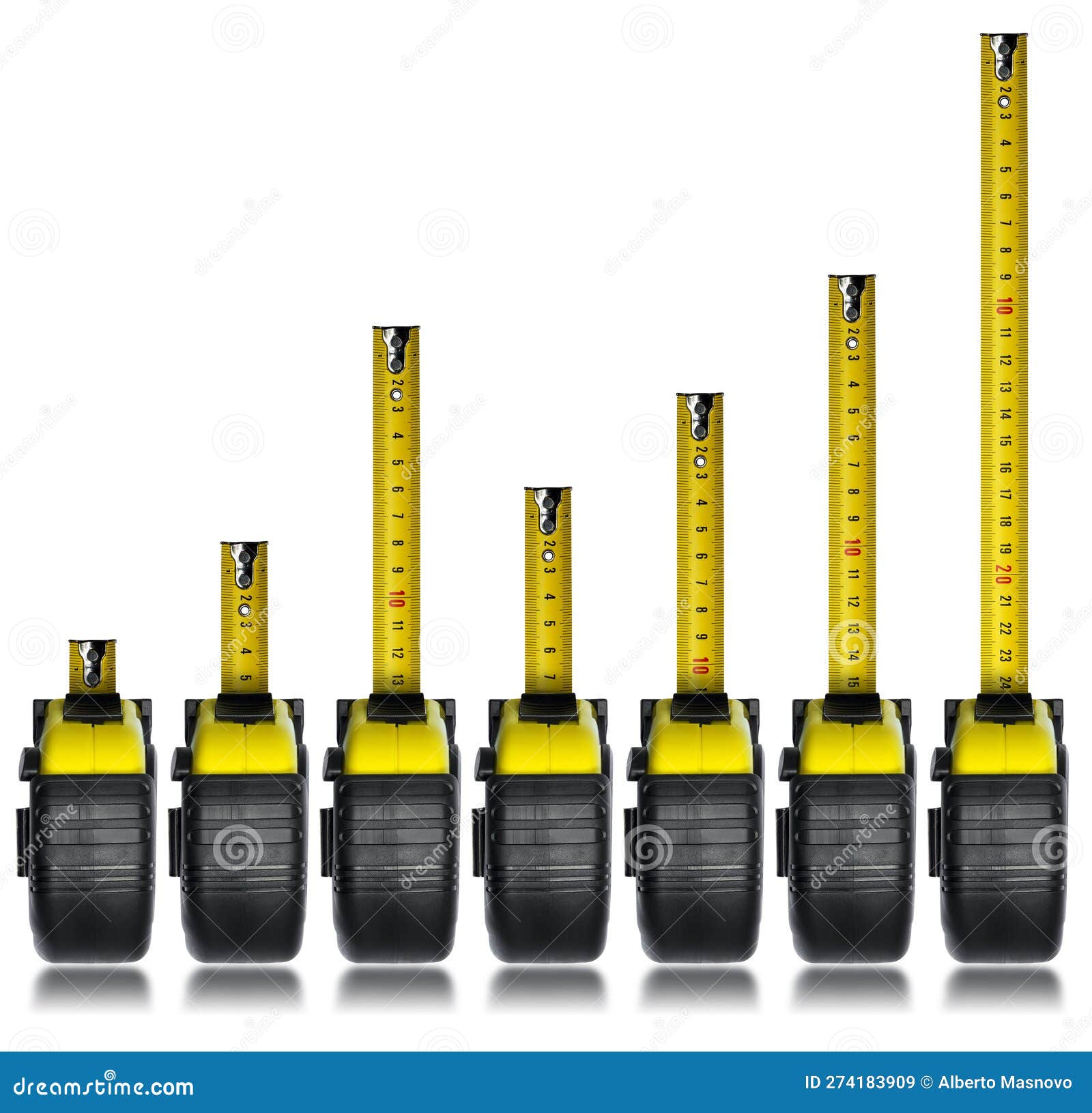 Tape Measures Forming a Bar Graph Isolated on White Background Stock ...