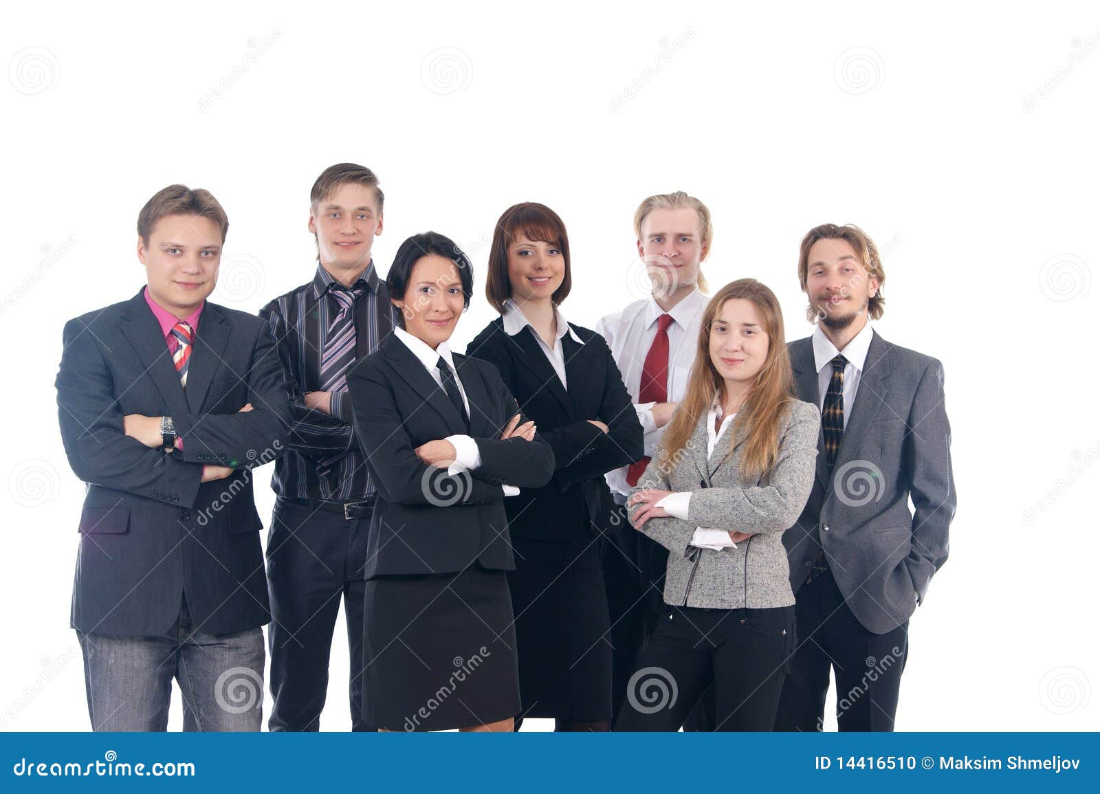 A Group Of Seven Young Business People Stock Photo - Image of folded ...