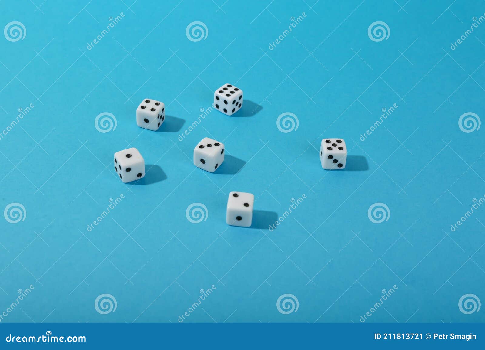Group of Several Dice on Blue Background Stock Image - Image of dice ...